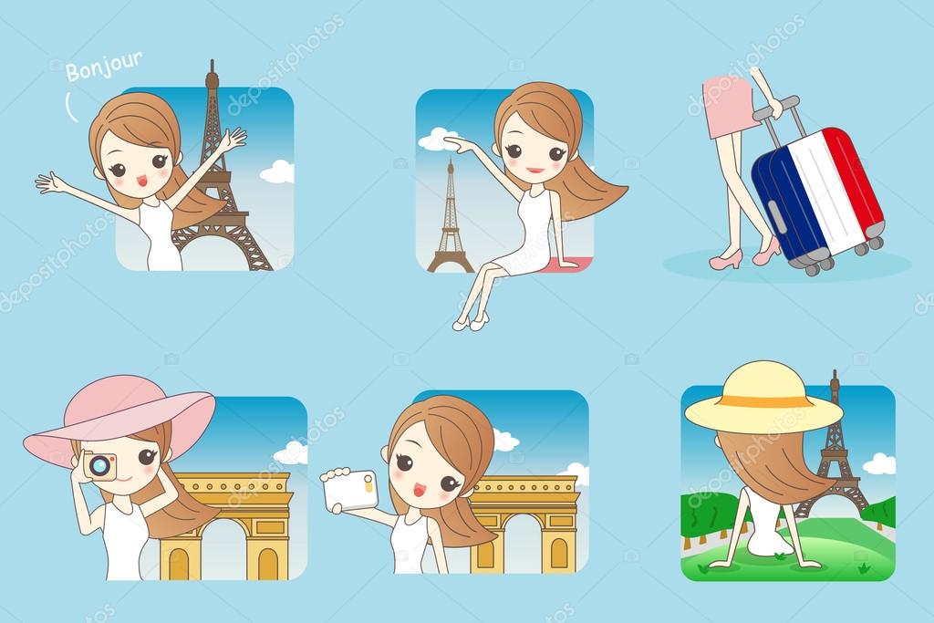 Mujer de viajes de dibujos animados en París Vector de stock por ...