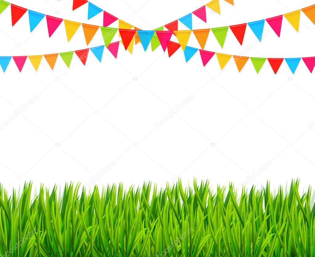 Greeting card with colorful flags and green grass Stock Vector by ...
