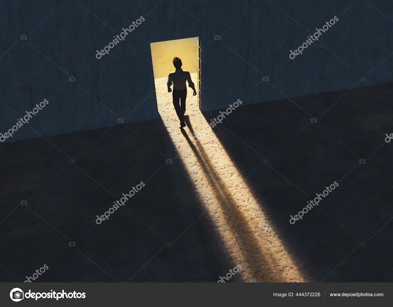 Man Walking Out Room Opened Door Pathway Opportunity Start Career Stock ...