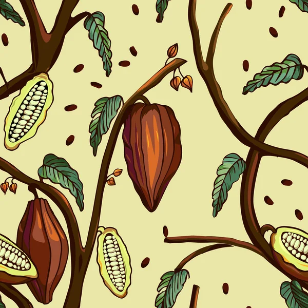 Cocoa tree pattern. Seamless background of cocoa tree with beans and ...