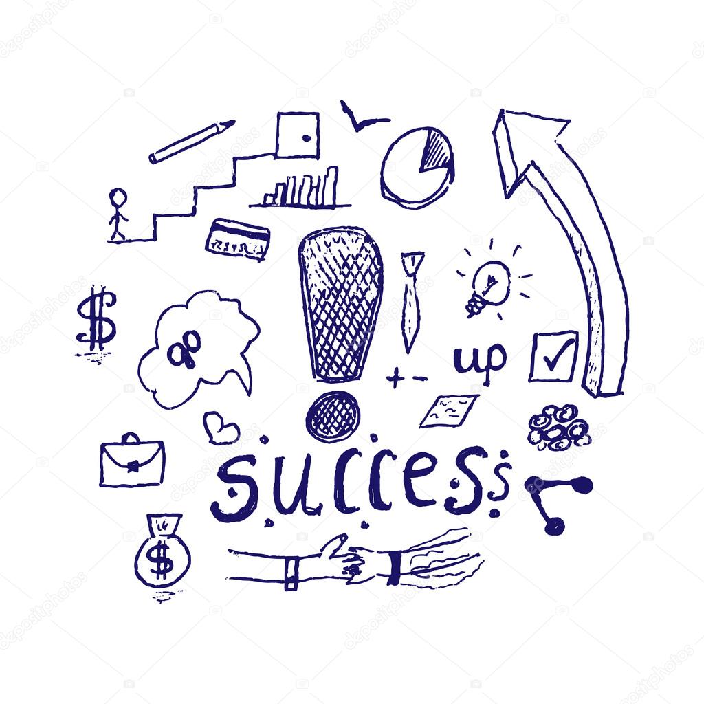 Success concept with hand draw design style. Business background ...