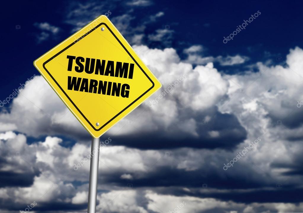 Tsunami warning road sign Stock Photo by ©Goir 104731436