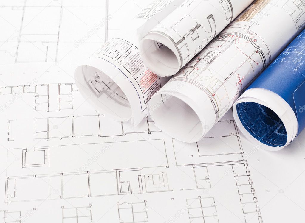 Blueprints on table — Stock Photo © Goir #106349602