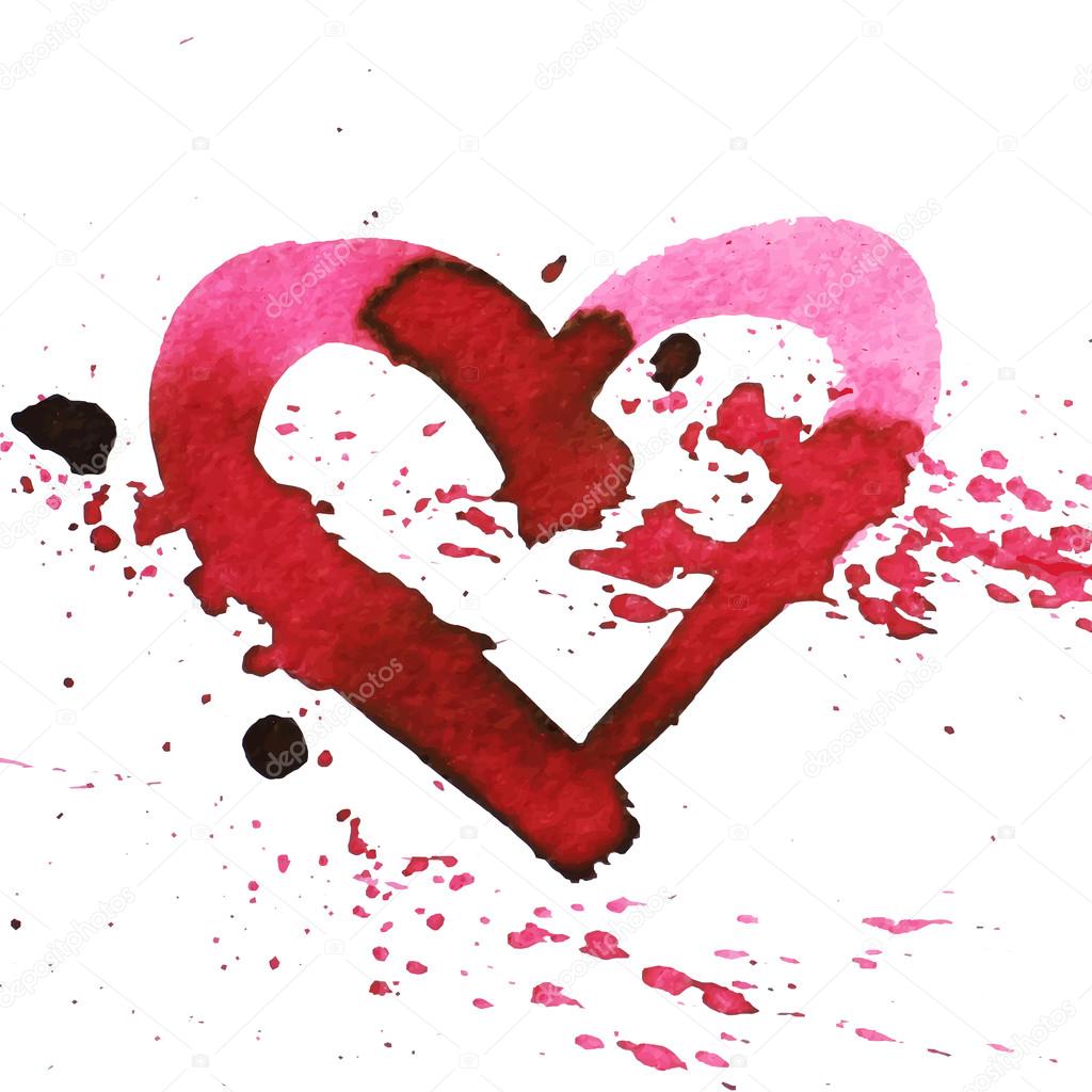 Hand-drawn watercolour red heart with splatter. Stock Vector by ...