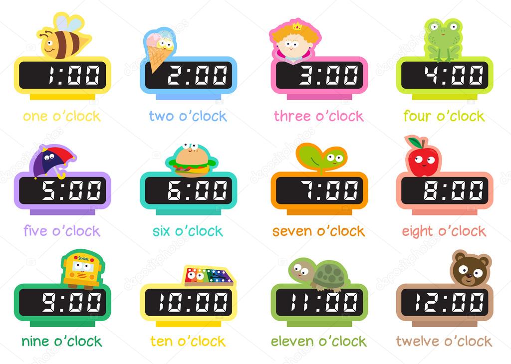 12 colorful digital clocks — Stock Vector © jakinnboaz #91440798