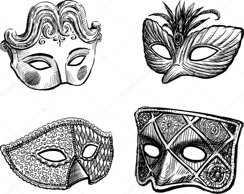 Venetian Masquerade Masks Drawing