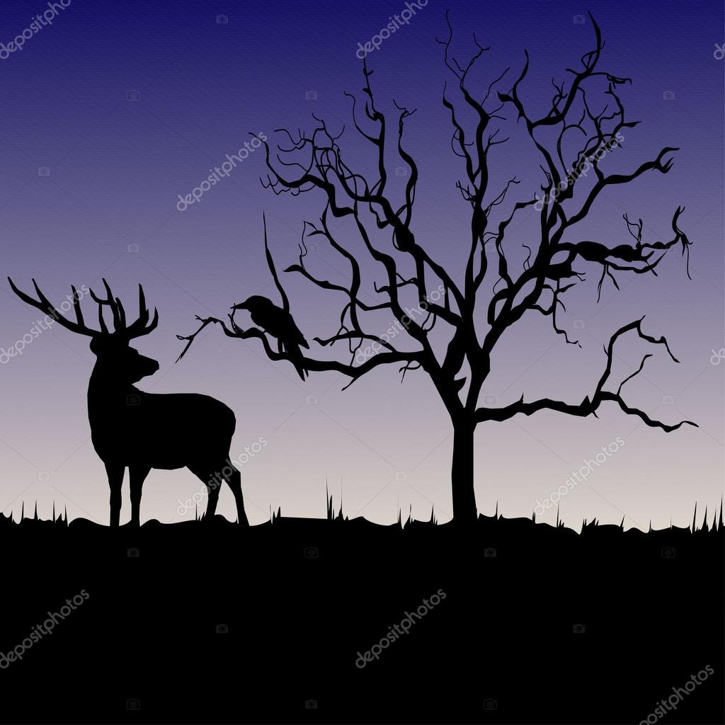 Silhouette of deer and tree vector illustration — Stock Photo © orlova ...