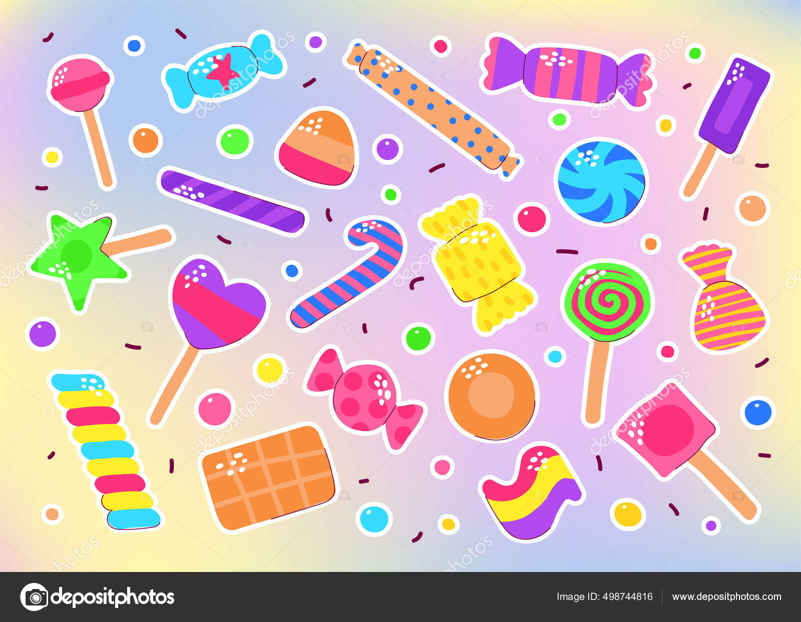 Cute Color Candy Sticker Set Sugar Sweets Gradient Background Gummy ...