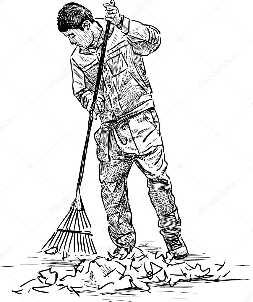 Sweeper Man Clipart Black