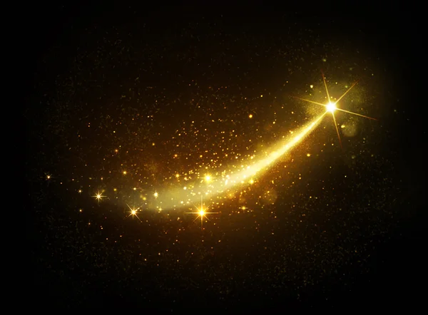 Golden magic Star, Shooting Star on black background, Comet - Stock ...