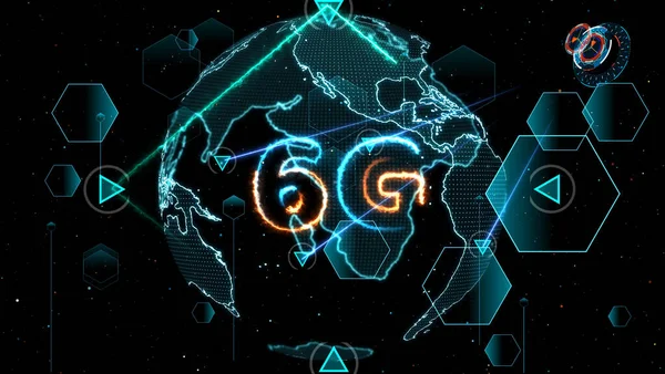 6G network super speed Internet digital world map in monitor digital ...