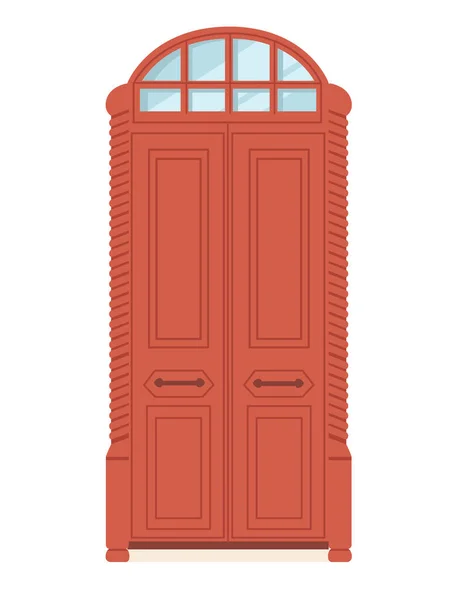 Yellow wooden retro door with glass vector illustration on white ...