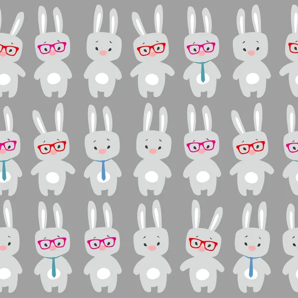 Cute seamless pattern with cartoon rabbits wearing glasses and tie ...