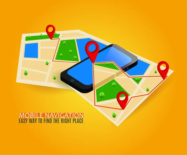 Mobile GPS navigation map and pin marker with modern digital device. Flat Isometric style ...