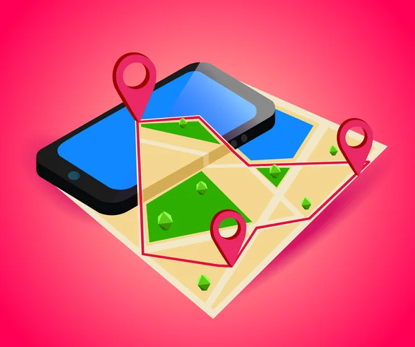 Mobile GPS navigation map and pin marker with modern digital device. Flat Isometric style ...