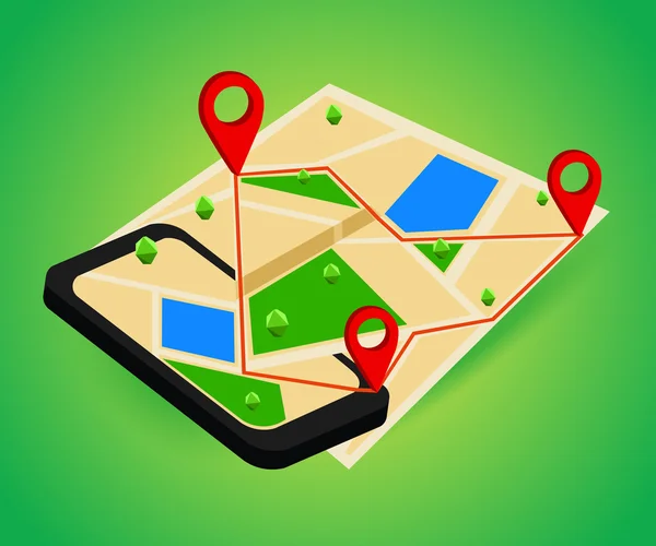 Mobile GPS navigation map and pin marker with modern digital device. Flat Isometric style ...
