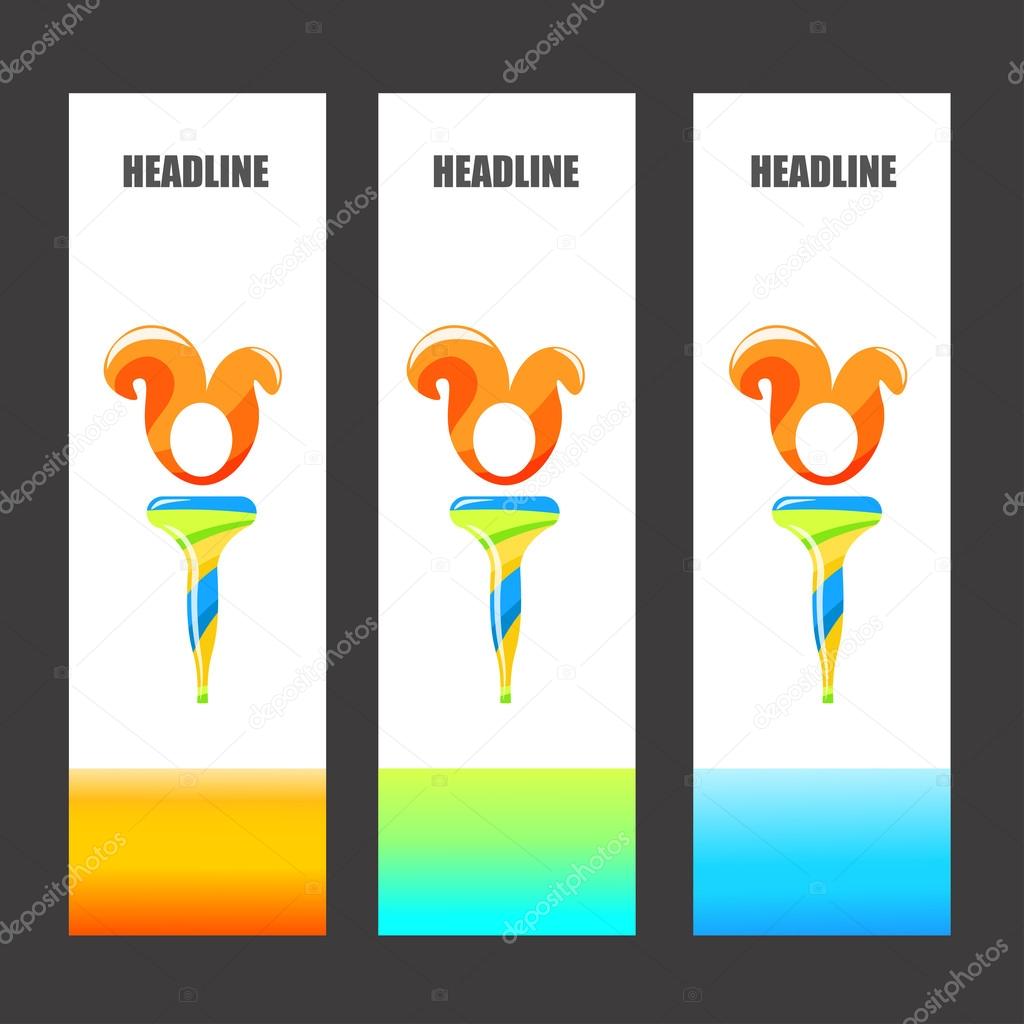 Colorful Olympic Brochures and Banners. Brazil Colors. Torch with Flame ...