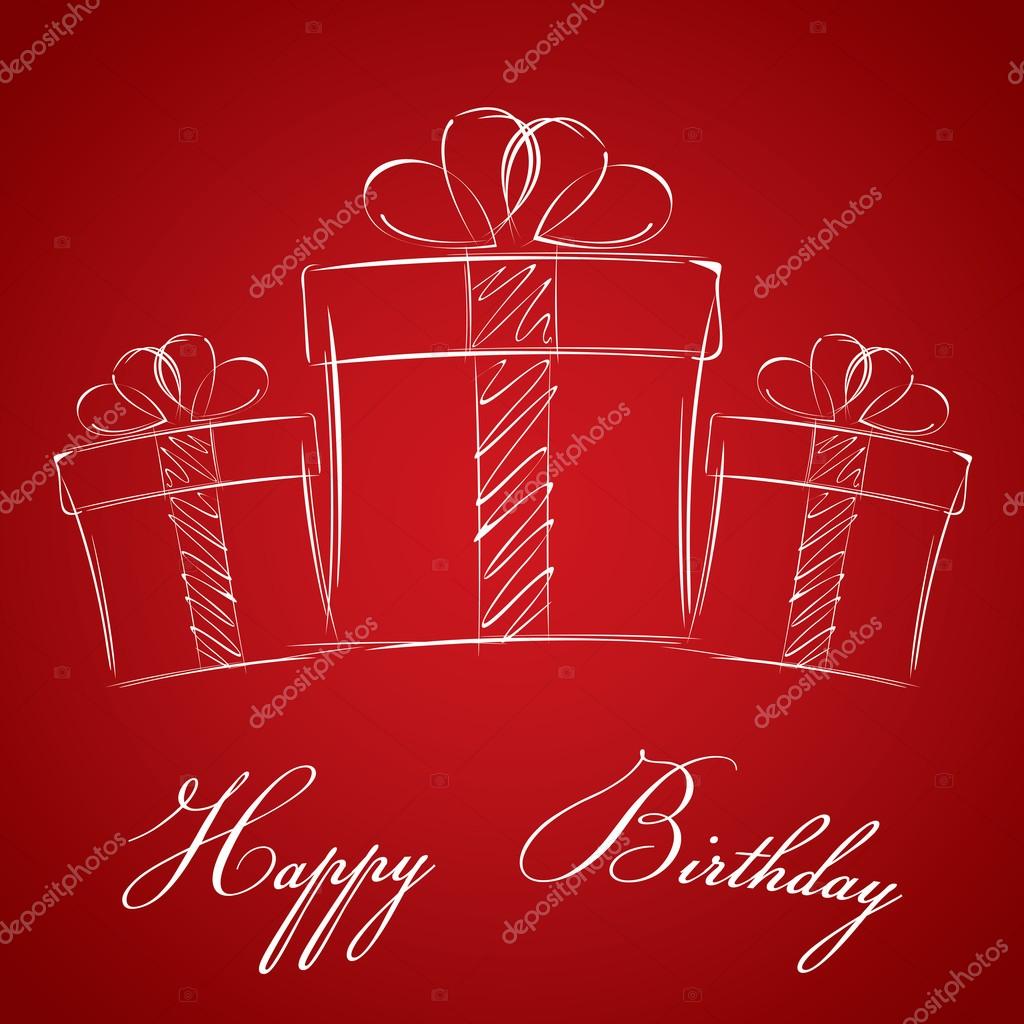 Happy birthday with gift box on a red background. White gift box. Stock ...