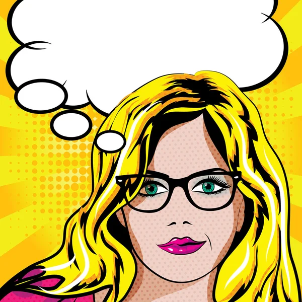 Pop Art Girl In Glasses Vintage Comics Style Speech Bubble Retro