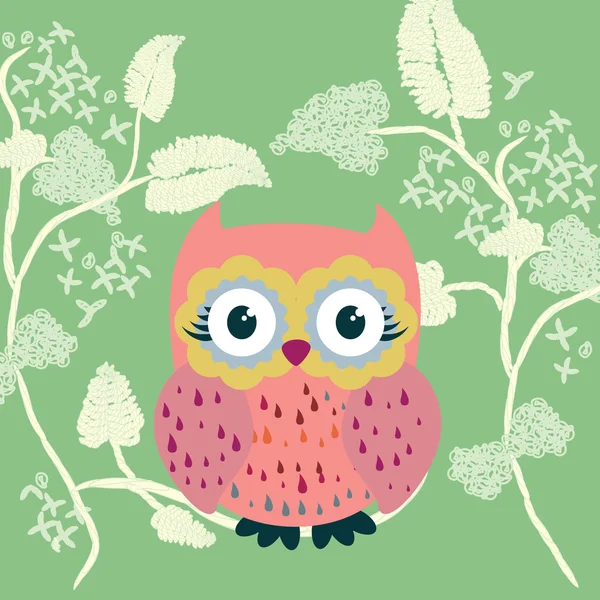 Cute owls on branch in flowers. Spring concept background. Bright ...