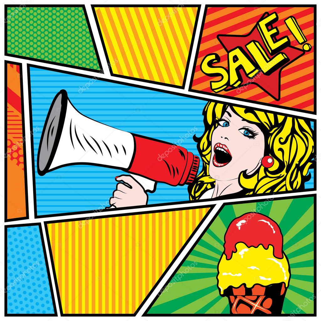 Pop Art Woman With Megaphone Sale Stock Vector Image By ©gal Amar