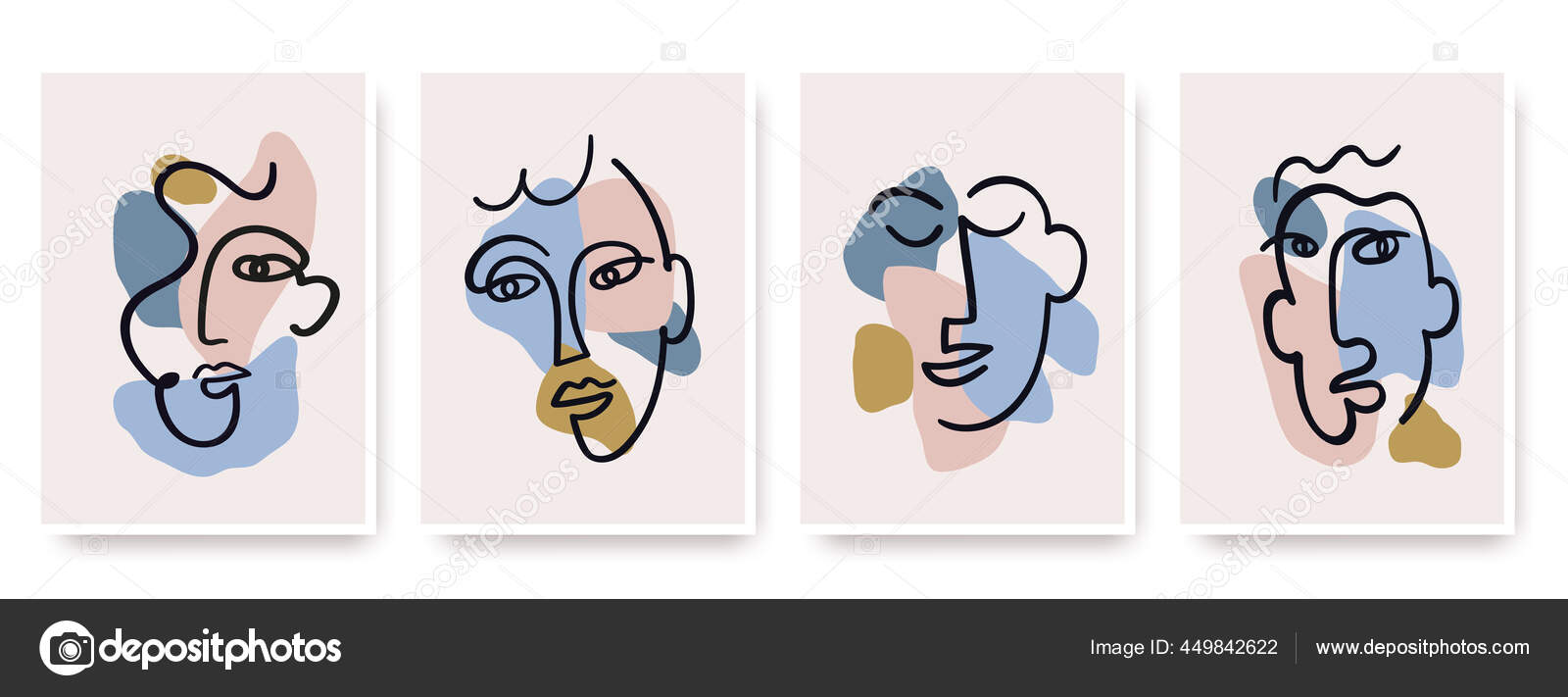 Caras abstractas contemporáneas en estilo de arte de una línea en ...