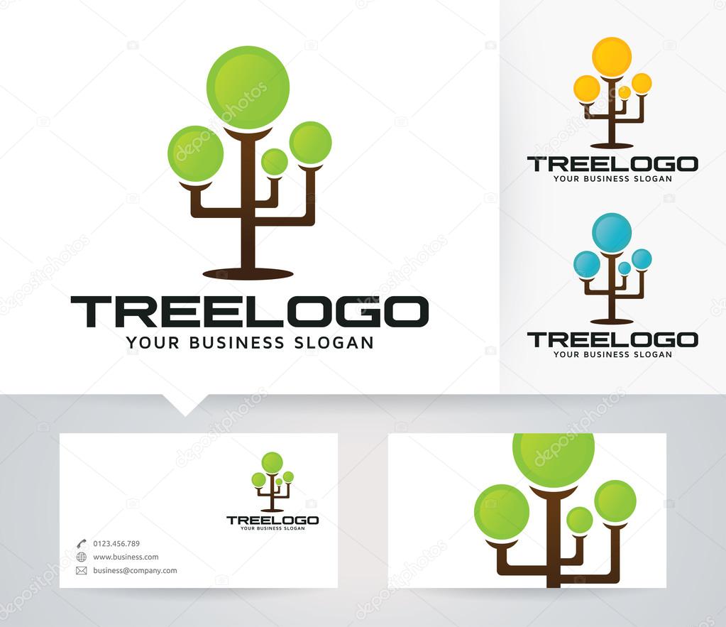 Tree vector logo with alternative colors and business card template ...