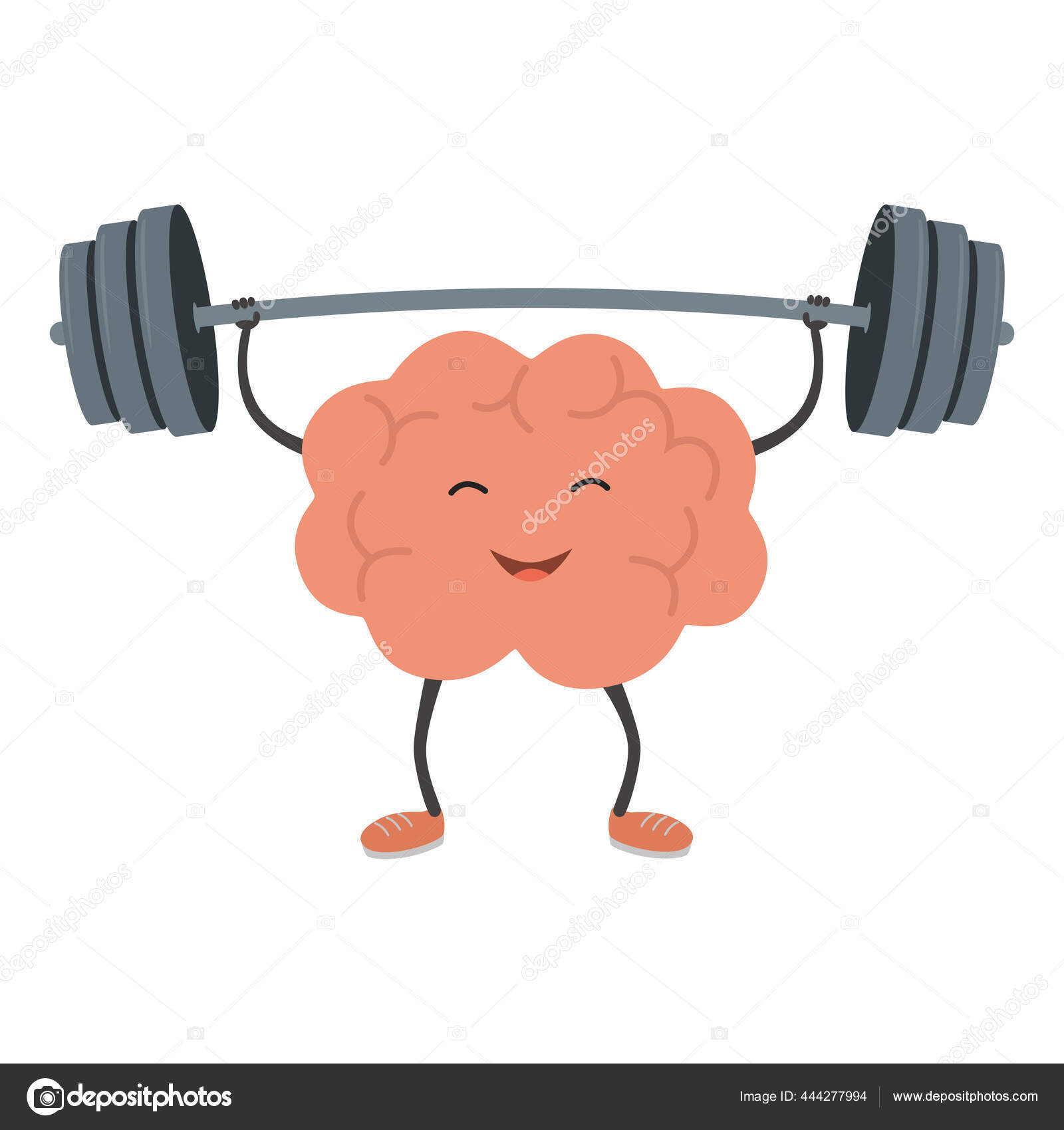 Strong powerful brain holding heavy barbell. Intelligence, mind ...
