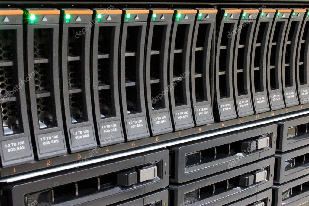 Data Center Hard Drives array in data center server rack. Stock Photo ...