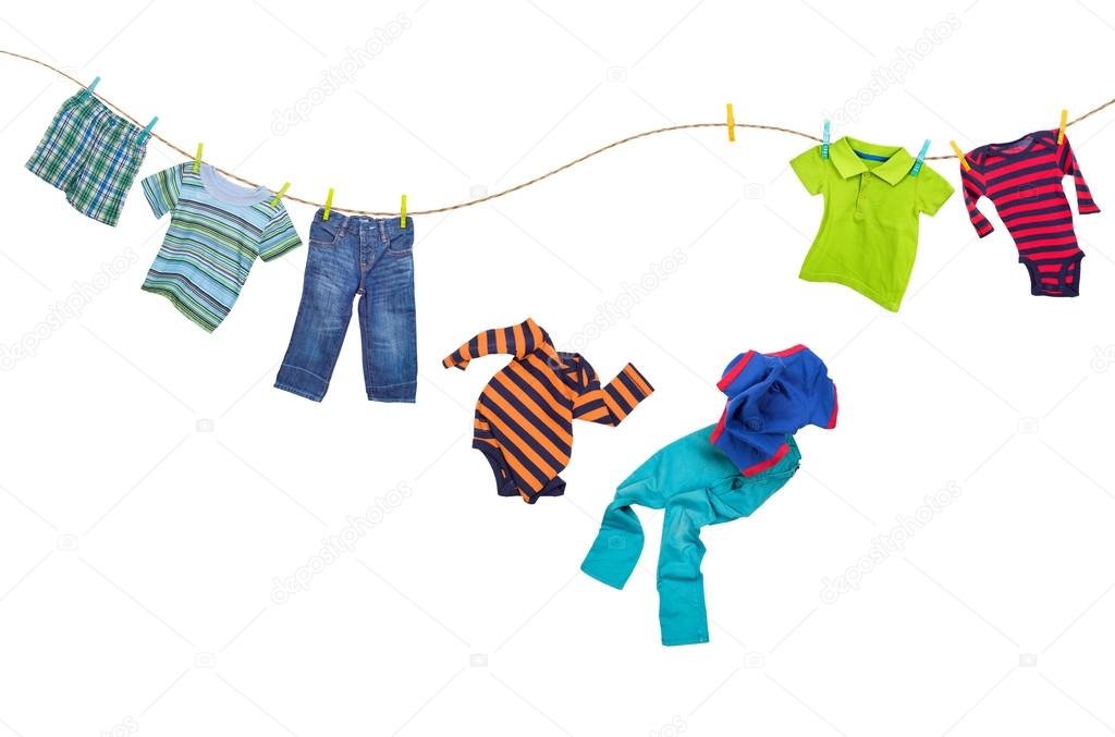 Laundry line with falling clothes on a white ⬇ Stock Photo, Image by ...