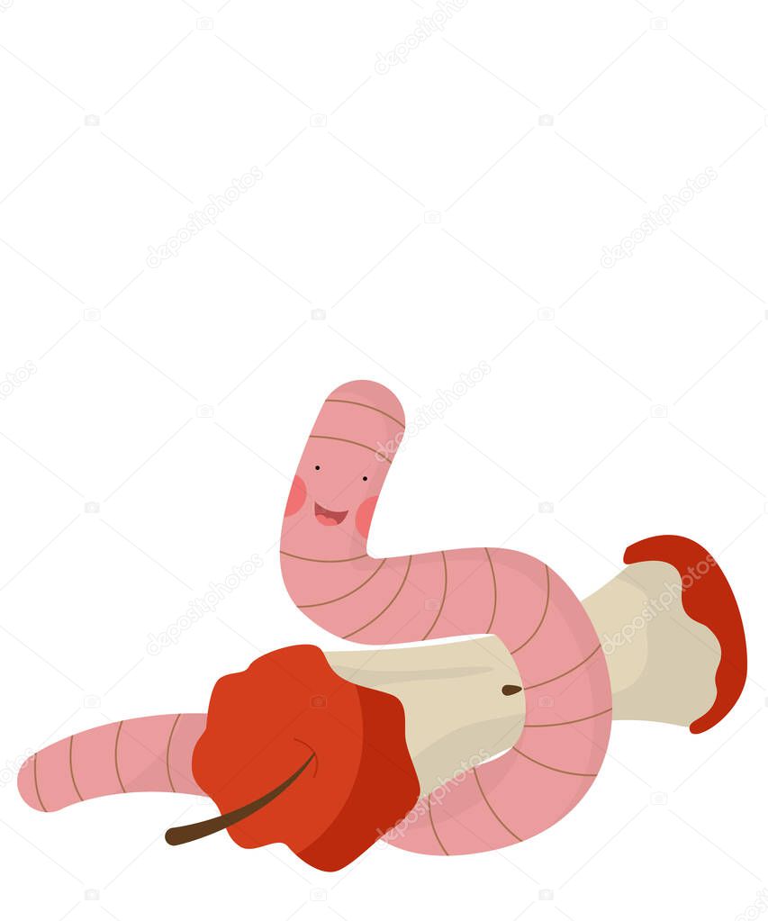 Un gusano feliz con mejillas rosadas y una amplia sonrisa con un núcleo ...