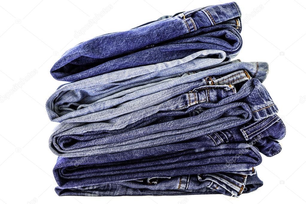Stack of blue jeans on white background ⬇ Stock Photo, Image by ...