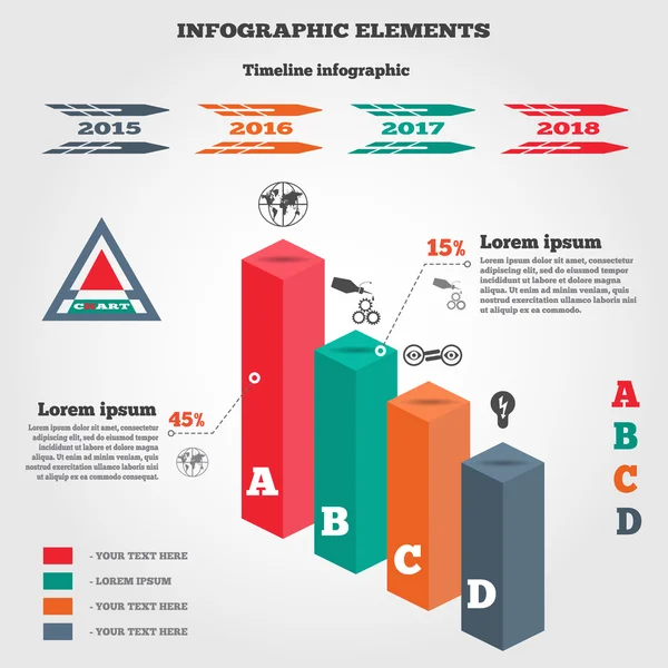 Infographics elements. Pyramid chart, map and timeline diagram with ...