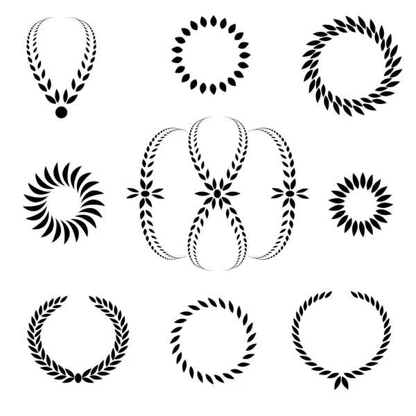 Laurel wreath tattoo set. Black stylized ornaments, signs on white background. Victory, peace ...