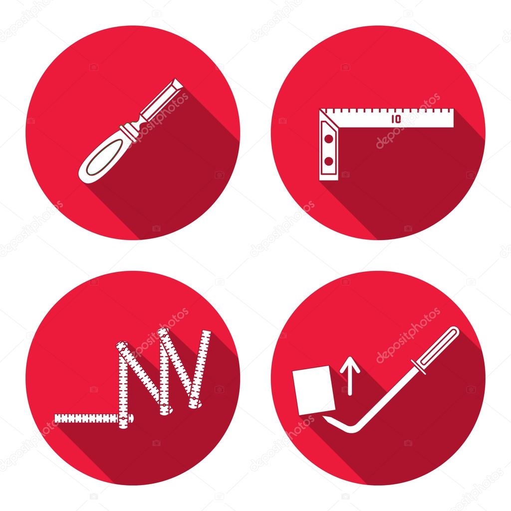 Juego de iconos de herramienta. Instrumento para la construcci n. Regla plegable, cincel, ngulo ...