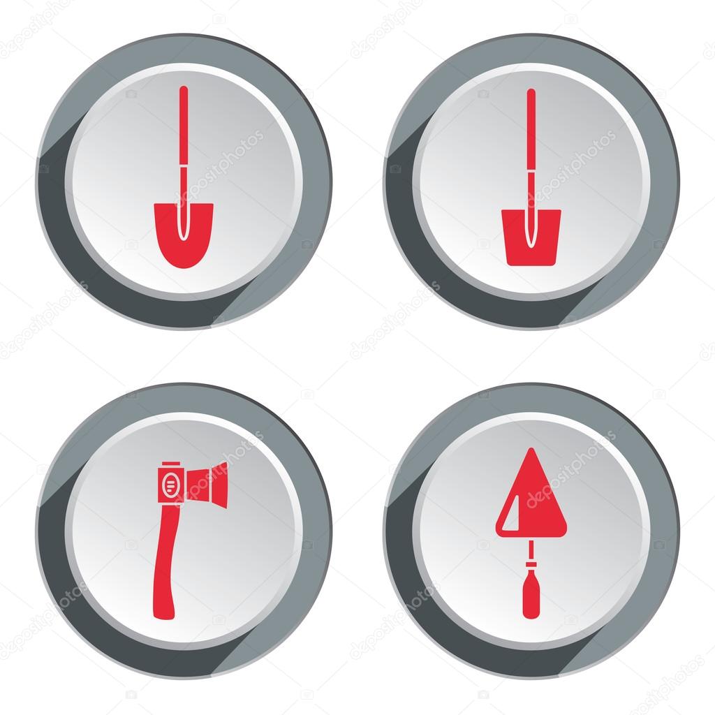 Tools icon set. Axe, hache, pallet, spattle, shovel, spade. Work, toil ...
