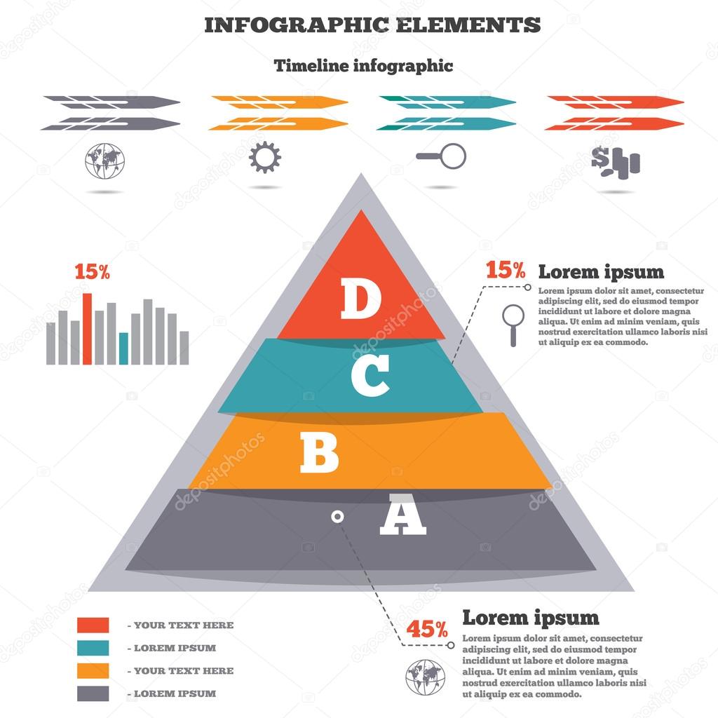 Infographics elements. Pyramid chart, timeline diagram, icons. Banner ...