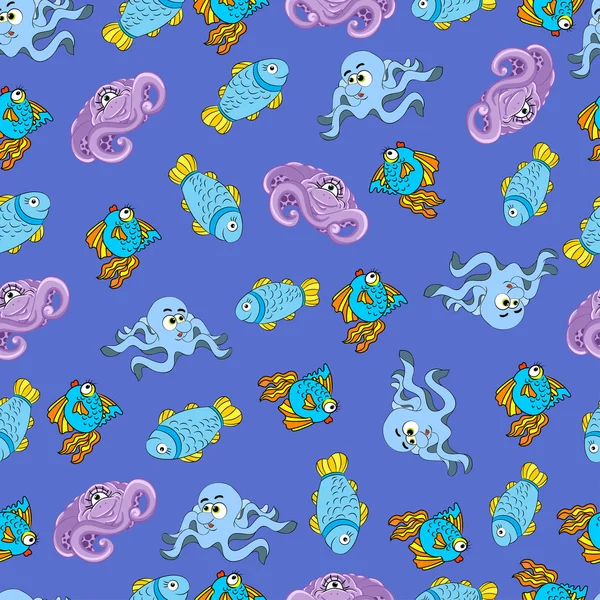 Cool Fish Pattern Vector Seamless Pattern Design Hand Drawn Cute ...