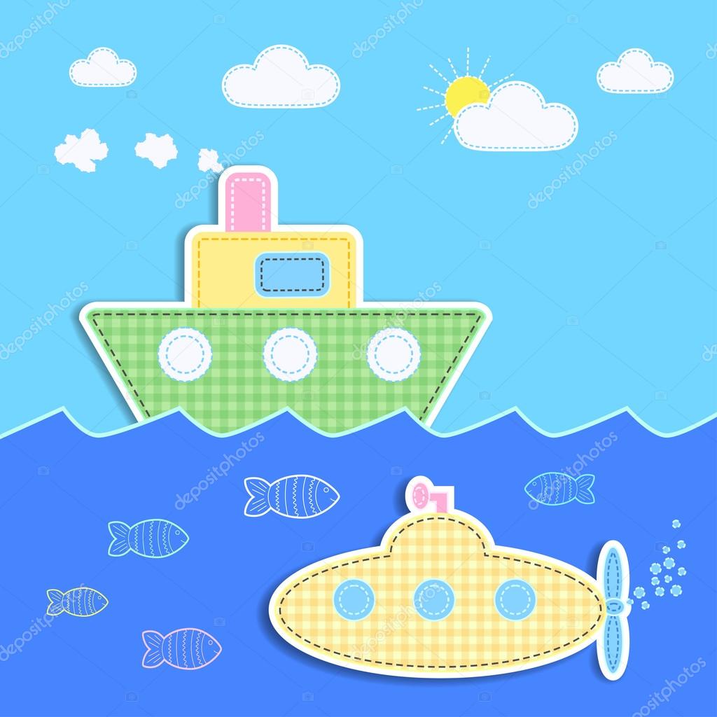 Scrapbook toys set. Colorful maritime transport paper stickers. Vector ...