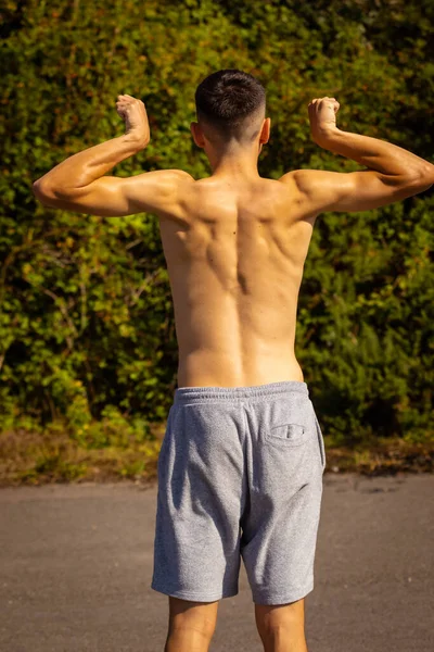 Shirtless Year Old Teenage Boy's Back Black Background Stock Photo by ...