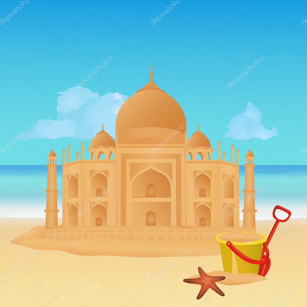 Copy of Taj Mahal made out of sand on tropical beach Stock Vector by ...