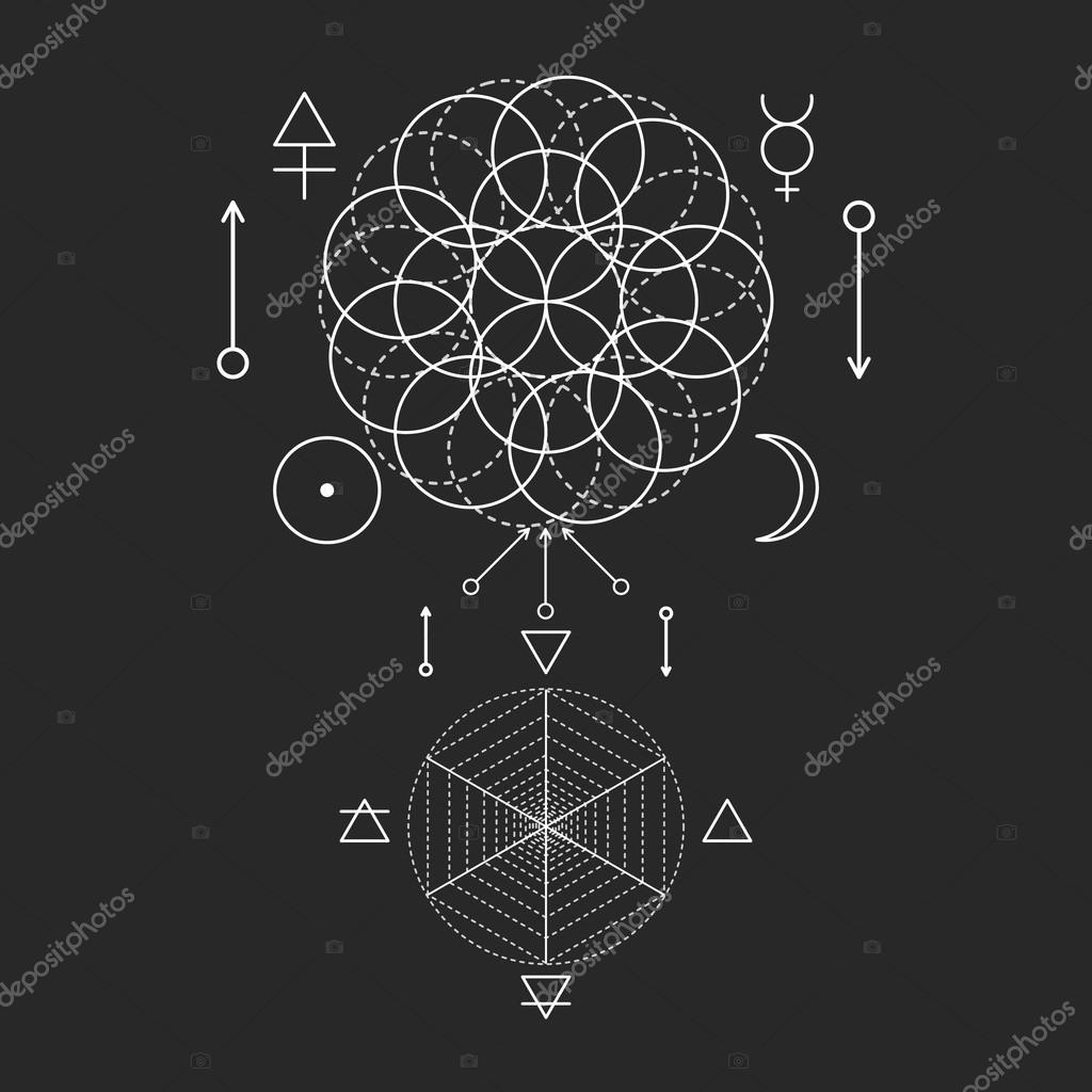 Symbol of alchemy and sacred geometry. Three primes: spirit, soul, body ...