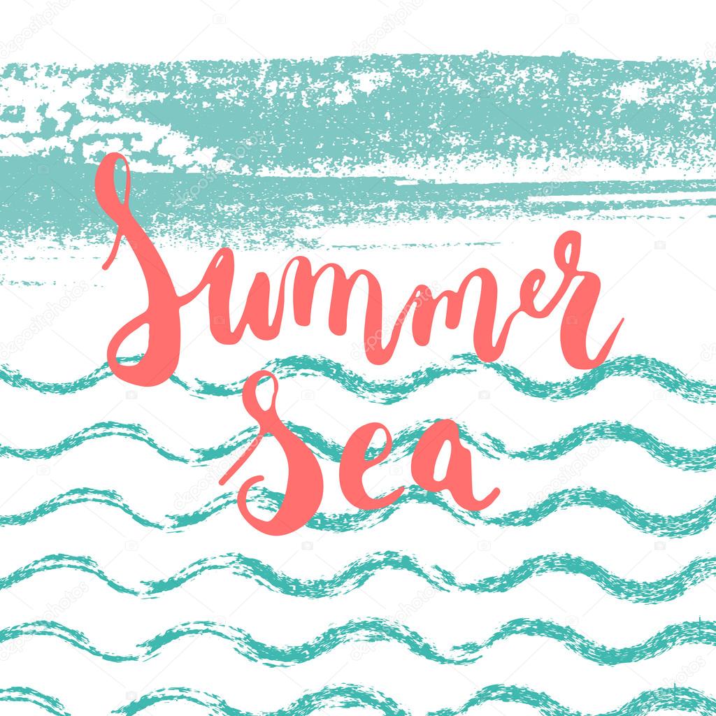 Background with lettering phrase Summer Sea on the blue wave background ...