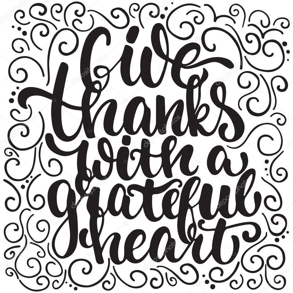 Dar gracias con un coraz n grande - D a de Acci n de Gracias frase caligraf a de letras. Tarjeta ...