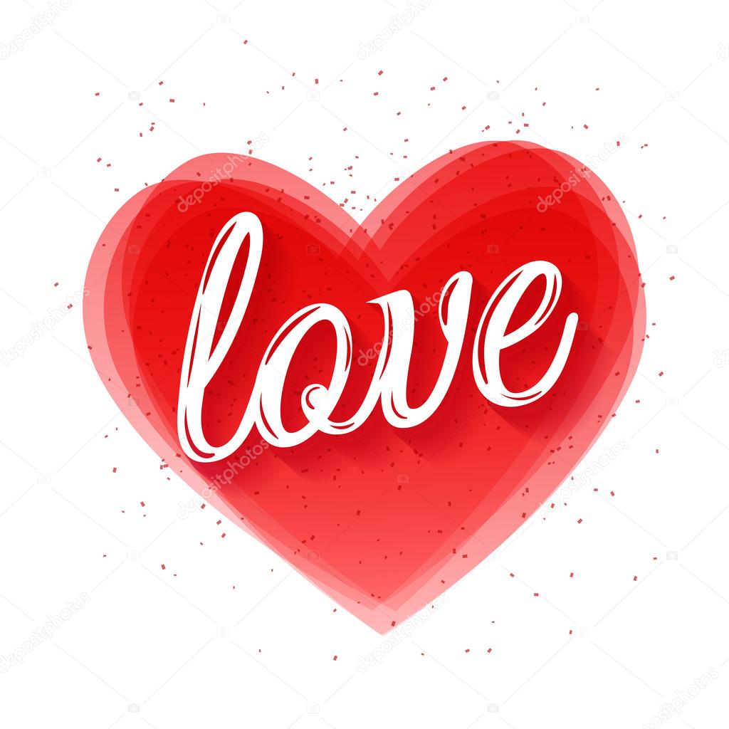 Red transparent heart with word love in the center. Romantic background ...