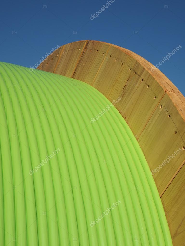 Green fiber optic cable on timber drum used in the Australian National ...