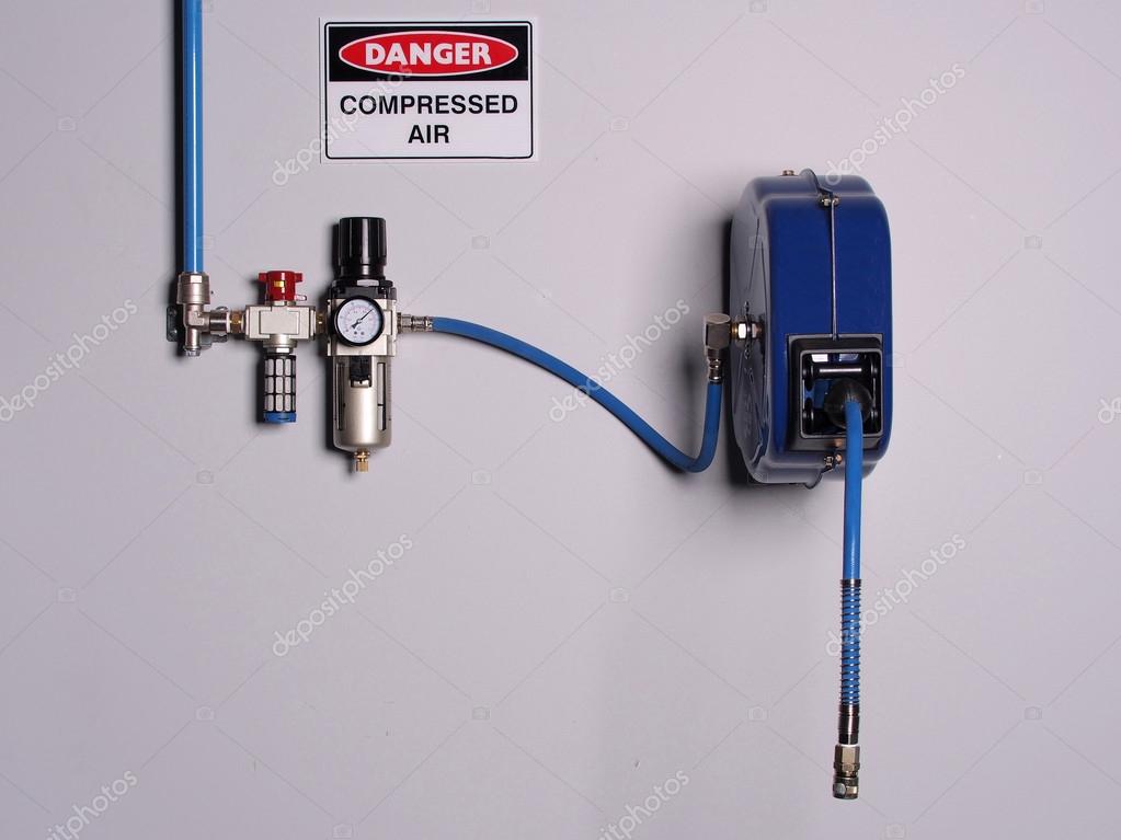 Fixed color coded compressed air line with pressure regulator Stock ...