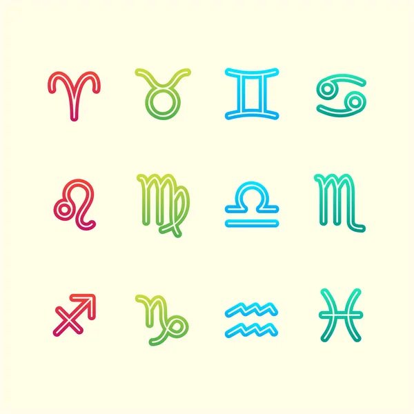 Twelve Zodiac Signs Flat Cartoon Vector Illustrations Set Celestial Images