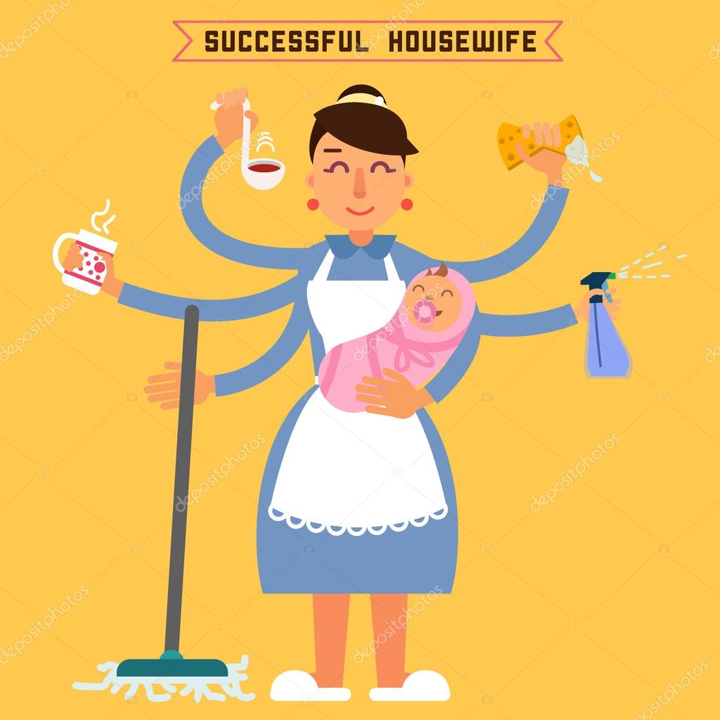 Exitosa ama de casa. Una mujer exitosa. Mujer multitarea. Esposa ...