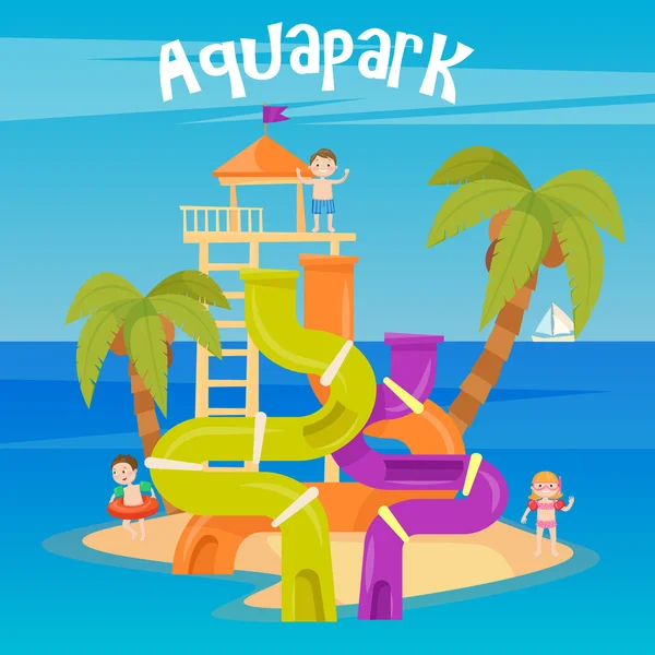 Water Park. Summer Vacation. Fun Aquapark. Water Hills. Vector ...
